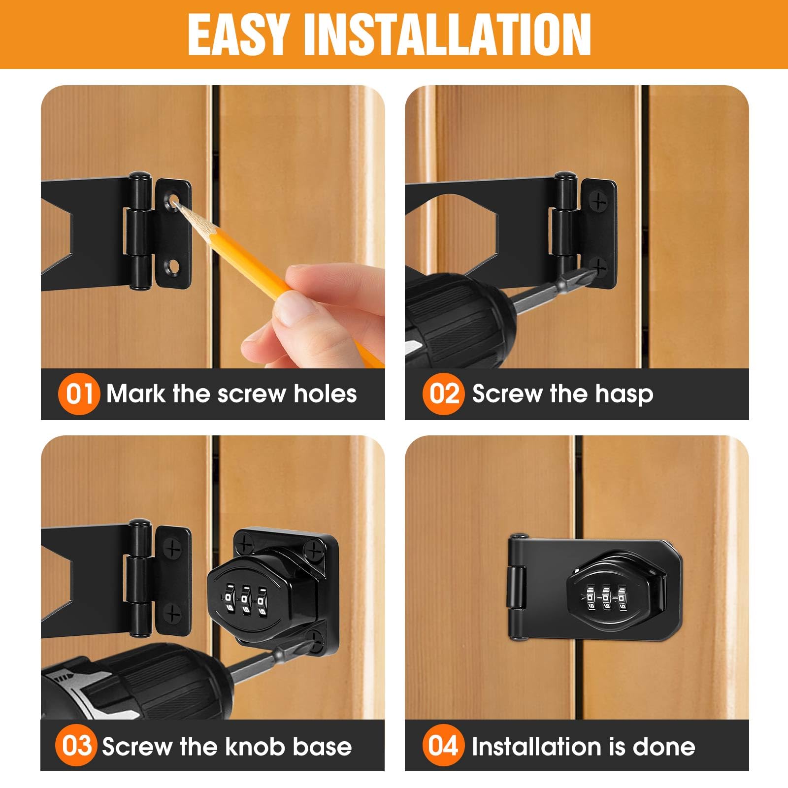 Cabinet Hasp Locks with Code,Drawer Cupboard Door Combination Lock,Locker Keyless Lock,Privacy Password Lock for Small Doors, Cabinets, Barn Door, Bathroom, Mailbox, Pet Doors(Black 3‘’)