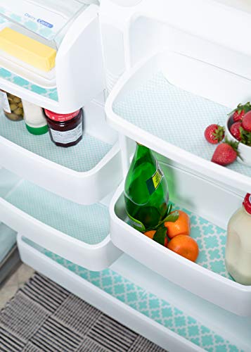 DII Fridge Liner Collection Non-Adhesive, Cut to Fit, 12x24, Aqua Lattice, 6 Piece