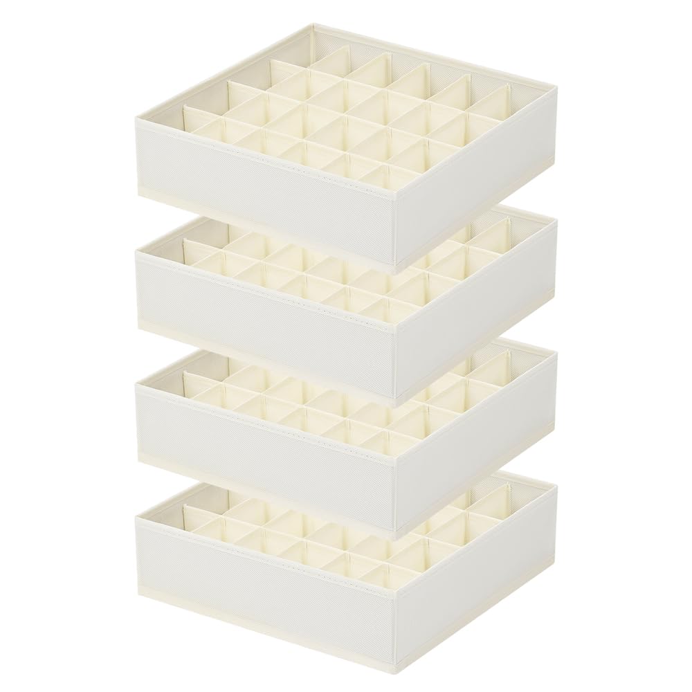 Easortm Sock Organizer 4 Pack, Large Sock Drawer Divider, Underwear Storage 24 Cell Closet Organizers and Storage for Wardrobes, Drawers. (Beige)