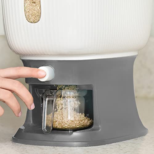 Variety Savings Coutnertop Rice Dispenser β Air Tight Rice Dispenser β Included Measuring Rice Cup & Cleaning Brush β Multipurpose Kitchen Rice Dispenser for Grains Cereal Snacks Nuts & More β 22 lbs - Gray