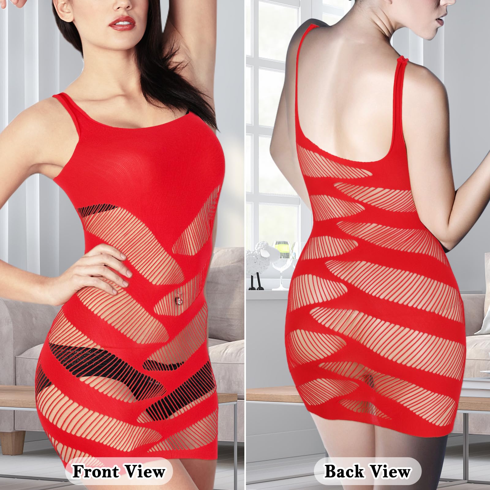 selizo 8 Pack Fishnet Dress for Women, Black Fish Net Lingerie Bodysuit Chemise Nighty Women's Mesh Lace Dress, One Size Fits All