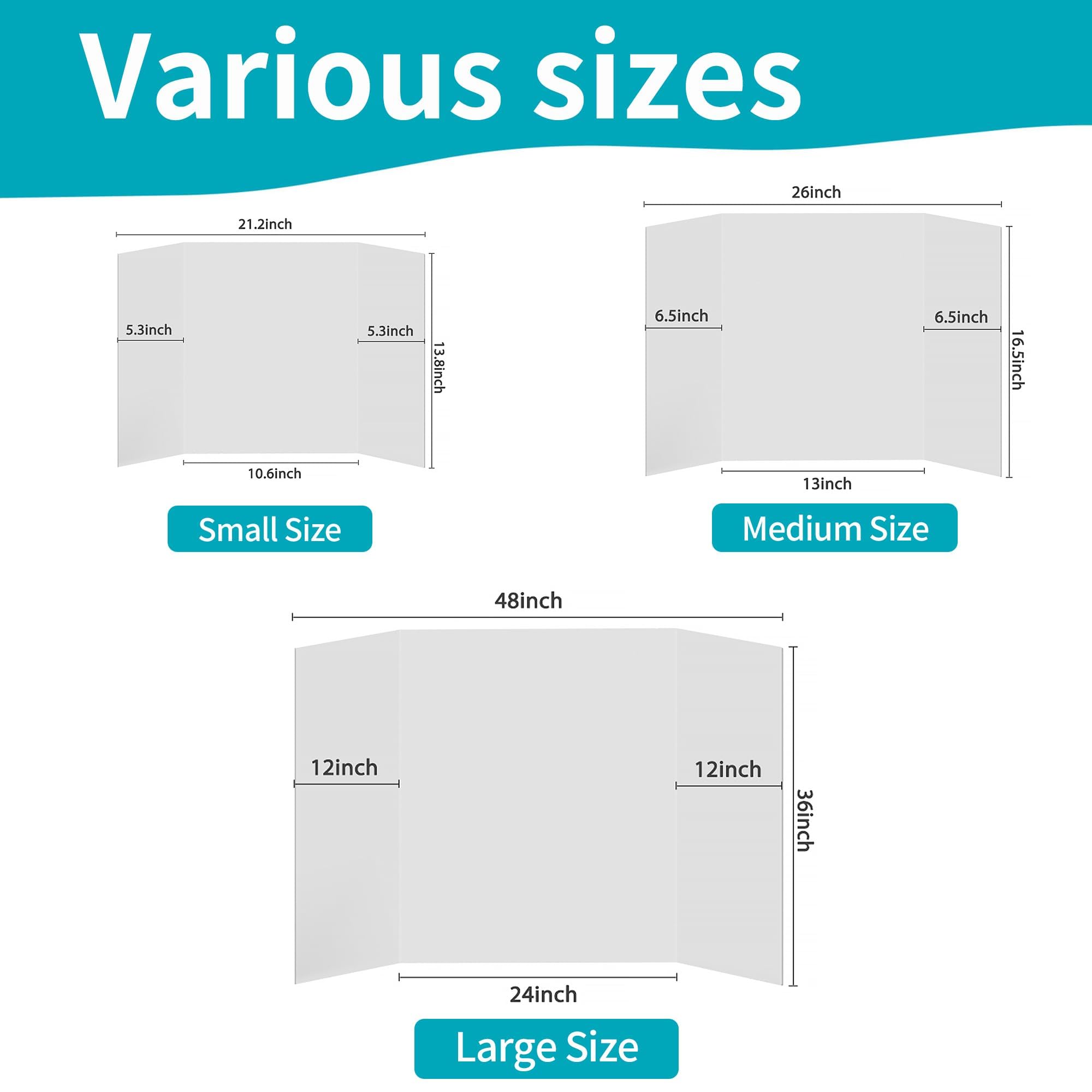 Rsgift 4 Pcs Small Tri-fold Poster Boards with Double Sided Tapes and Cardboard,21.2x13.8 inches,Corrugated Presentation Boards, Display Boards for School Project,Exhibitions,Business Presentation