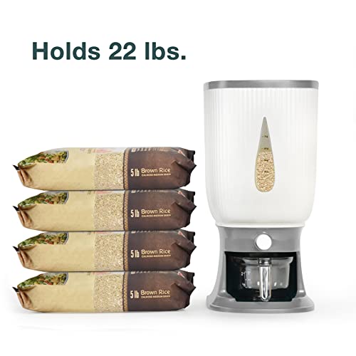 Variety Savings Coutnertop Rice Dispenser β Air Tight Rice Dispenser β Included Measuring Rice Cup & Cleaning Brush β Multipurpose Kitchen Rice Dispenser for Grains Cereal Snacks Nuts & More β 22 lbs - Gray