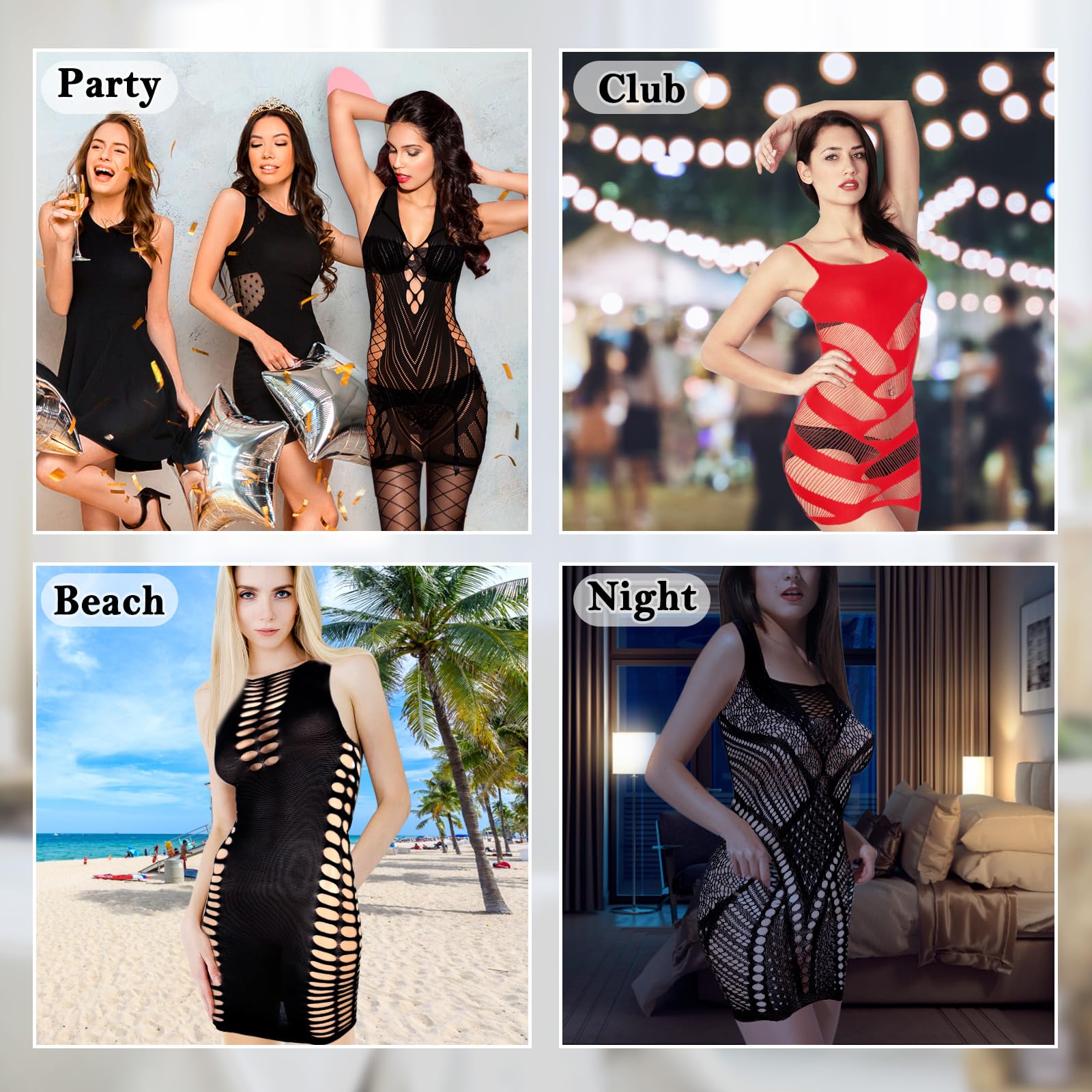 selizo 8 Pack Fishnet Dress for Women, Black Fish Net Lingerie Bodysuit Chemise Nighty Women's Mesh Lace Dress, One Size Fits All