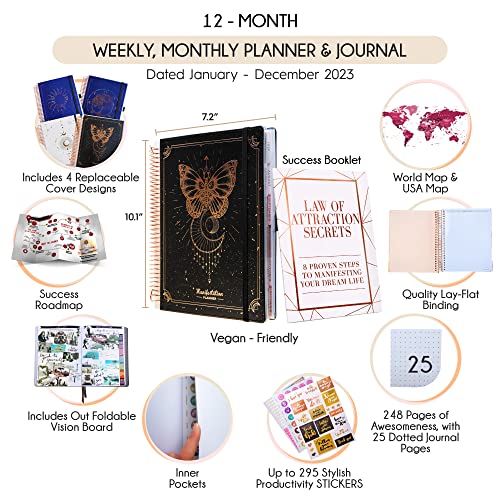 Manifestation Planner - 2023 Deluxe Weekly & Monthly Life Planner to Achieve Your Goals. A 12 Month Journey to Increase Productivity, Organizer & Gratitude Journal and Stickers