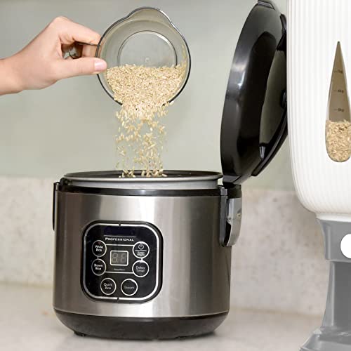 Variety Savings Coutnertop Rice Dispenser β Air Tight Rice Dispenser β Included Measuring Rice Cup & Cleaning Brush β Multipurpose Kitchen Rice Dispenser for Grains Cereal Snacks Nuts & More β 22 lbs - Gray