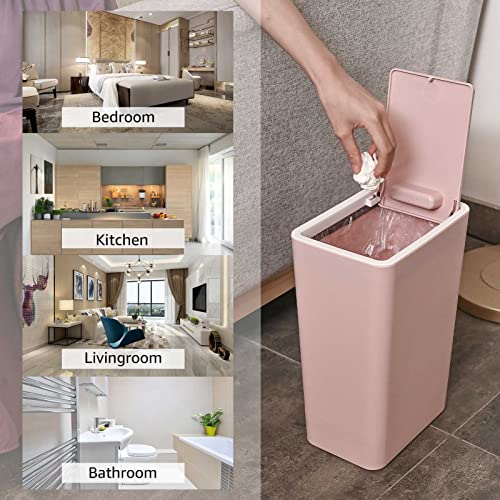 Baffect Small Trash Can with Lid Waste Basket Bathroom Garbage Can Dorm Room Essentials for Bedroom, Office, College-2.1 Gallon (Pink)