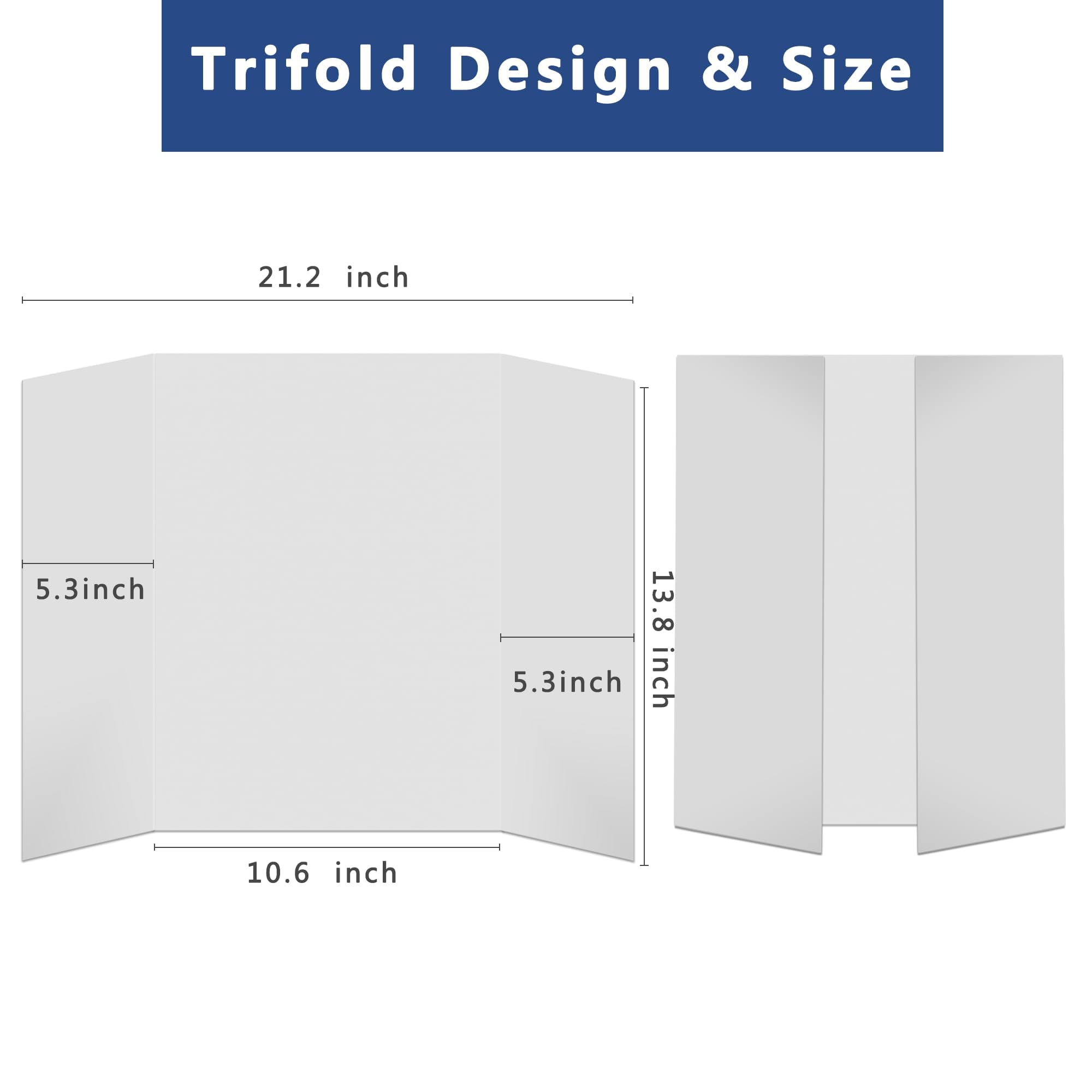 Rsgift 4 Pcs Small Tri-fold Poster Boards with Double Sided Tapes and Cardboard,21.2x13.8 inches,Corrugated Presentation Boards, Display Boards for School Project,Exhibitions,Business Presentation