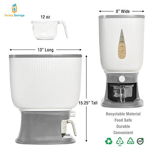 Variety Savings Coutnertop Rice Dispenser β Air Tight Rice Dispenser β Included Measuring Rice Cup & Cleaning Brush β Multipurpose Kitchen Rice Dispenser for Grains Cereal Snacks Nuts & More β 22 lbs - Gray
