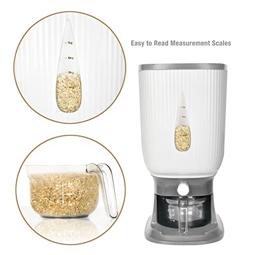 Variety Savings Coutnertop Rice Dispenser β Air Tight Rice Dispenser β Included Measuring Rice Cup & Cleaning Brush β Multipurpose Kitchen Rice Dispenser for Grains Cereal Snacks Nuts & More β 22 lbs - Gray