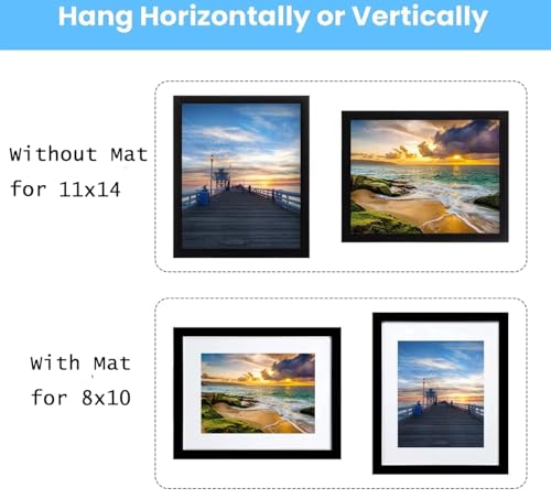 Framenow 11x14 Picture Frame for Home Décor,Real High Definition Glass,Premium Quality Elegant Photo Frame with Wall hanger,Horizontal or Vertical Display,Great Gift Idea"Black.8x10 with Mat.