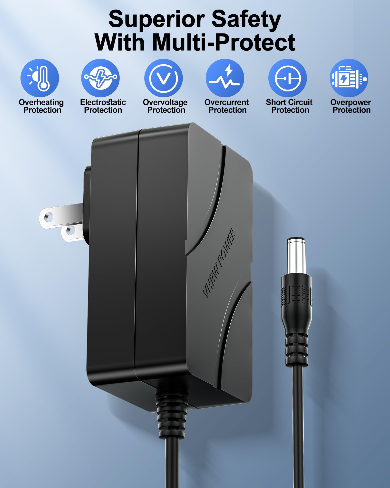 WUKUR Charger, 14V AC Adapter Compatible with Halo Bolt 57720/58830, Power Cord for Car Jump Starter, 6.5ft, 0.85A, Black