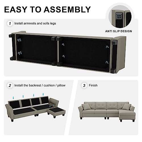 Belffin Convertible Sectional Couch Velvet L Shaped Sofa 4 Seat Sofa with Chaise L-Shaped Couches Reversible Sectional Sofa (Light Grey, L Shaped Couch)