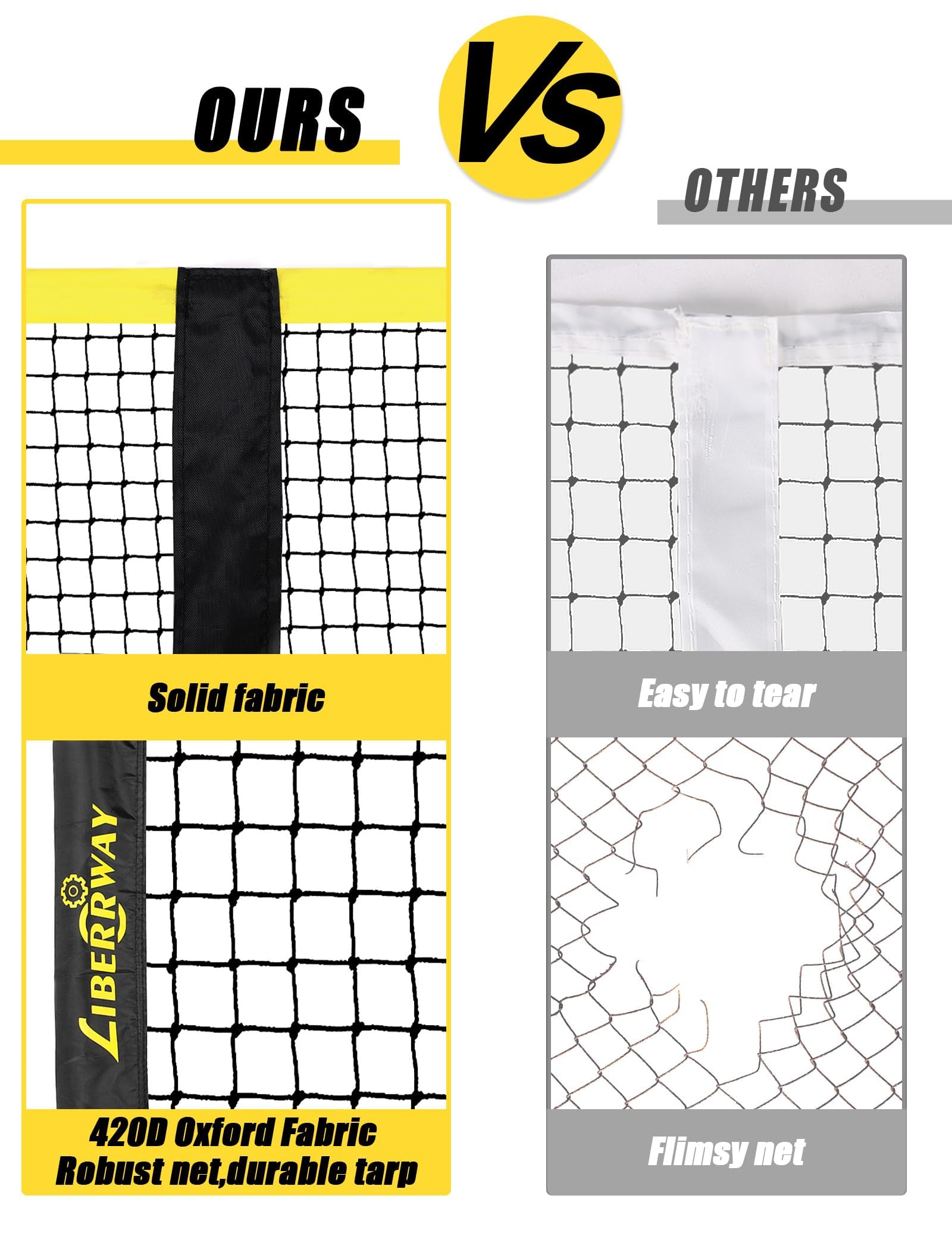 Pickleball Net LIBERRWAY Portable Pickleball Net with Wheels and Carry Bag 22FT Official Regulation Size Pickleball Net for Driveway Outdoor Backyard Metal Frame & Easy Set Up