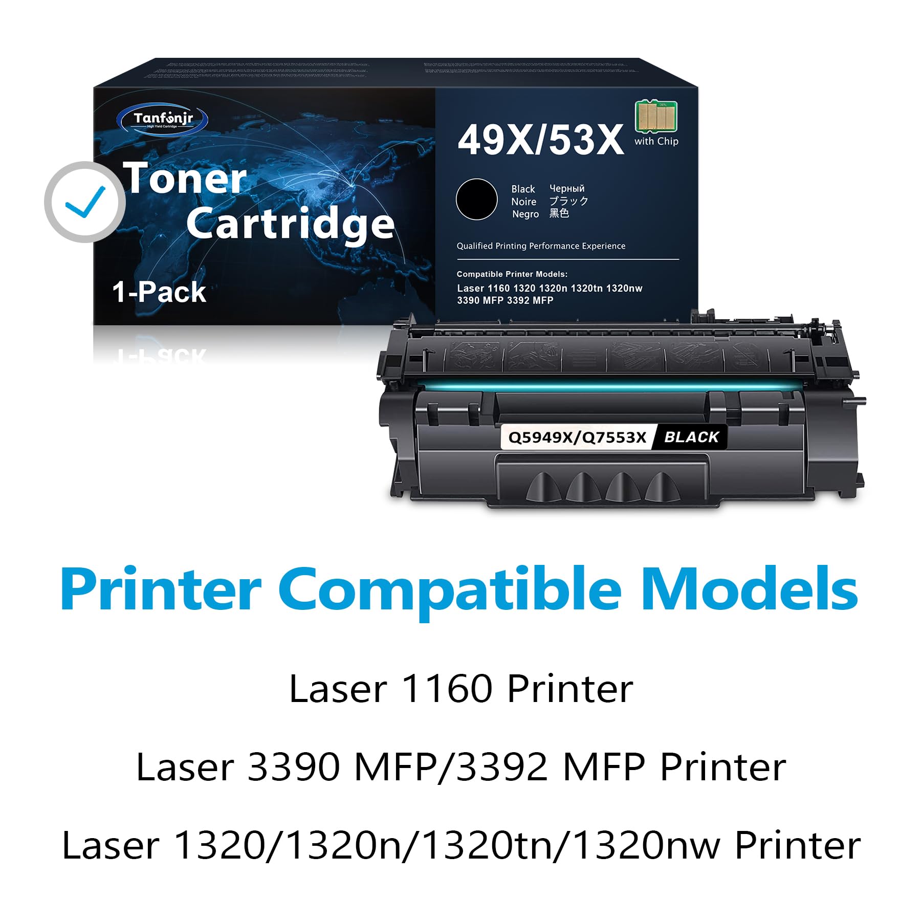 (with Chip) 49X 53X Black Toner Cartridge (Q5949X / Q7553X) Replacement for HP 49X 53X Toner Work with 1320 1320N 1320TN P2015 P2015D P2015DN M2727NF 3390 3392 Printers -1 Pack