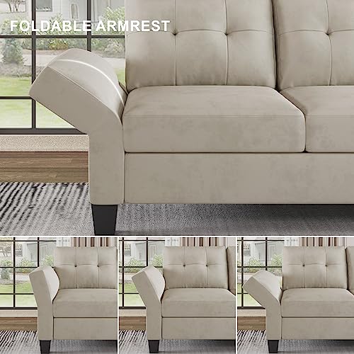 Belffin Convertible Sectional Couch Velvet L Shaped Sofa 4 Seat Sofa with Chaise L-Shaped Couches Reversible Sectional Sofa (Light Grey, L Shaped Couch)