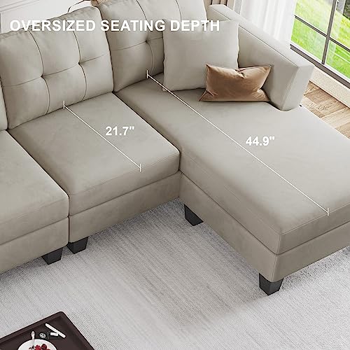 Belffin Convertible Sectional Couch Velvet L Shaped Sofa 4 Seat Sofa with Chaise L-Shaped Couches Reversible Sectional Sofa (Light Grey, L Shaped Couch)