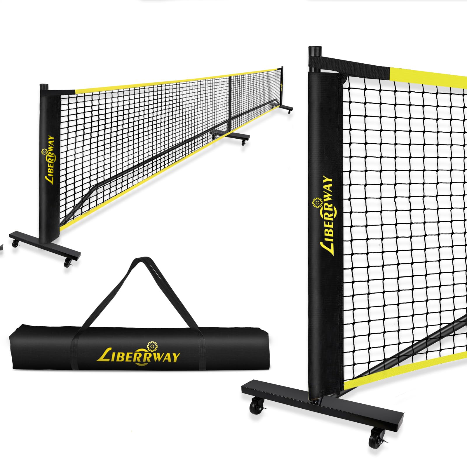 Pickleball Net LIBERRWAY Portable Pickleball Net with Wheels and Carry Bag 22FT Official Regulation Size Pickleball Net for Driveway Outdoor Backyard Metal Frame & Easy Set Up
