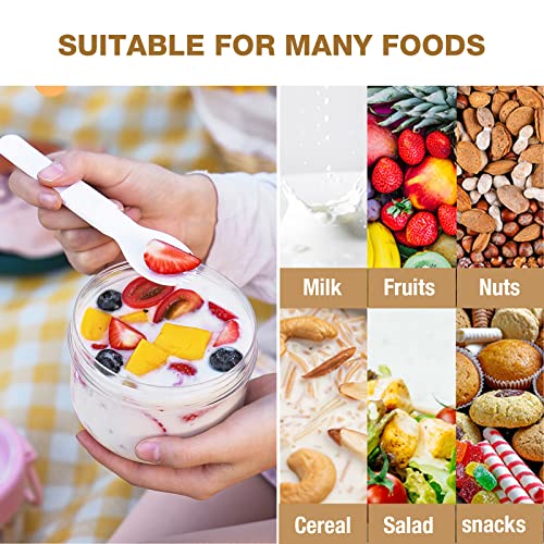 Overnight Oat Containers with Lids and Spoons 2PCS, 20oz Portable Plastic Yogurt Jars, Leak-proof Large Capacity Dessert Cups for Yogurt Breakfast On The Go Cups, Oatmeal Jars Snack Containers