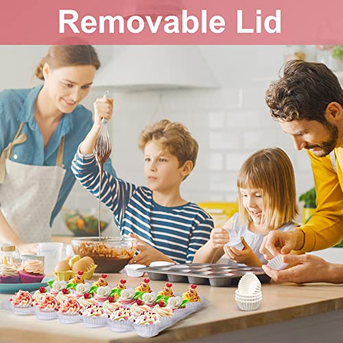LotFancy Mini Cupcake Containers, 24 Count, 12 Pack Plastic Cupcake Holder with 288 Cupcake Liners, Clear Disposable Mini Cupcake Carriers with Detachable Dome Lid