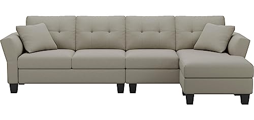 Belffin Convertible Sectional Couch Velvet L Shaped Sofa 4 Seat Sofa with Chaise L-Shaped Couches Reversible Sectional Sofa (Light Grey, L Shaped Couch)