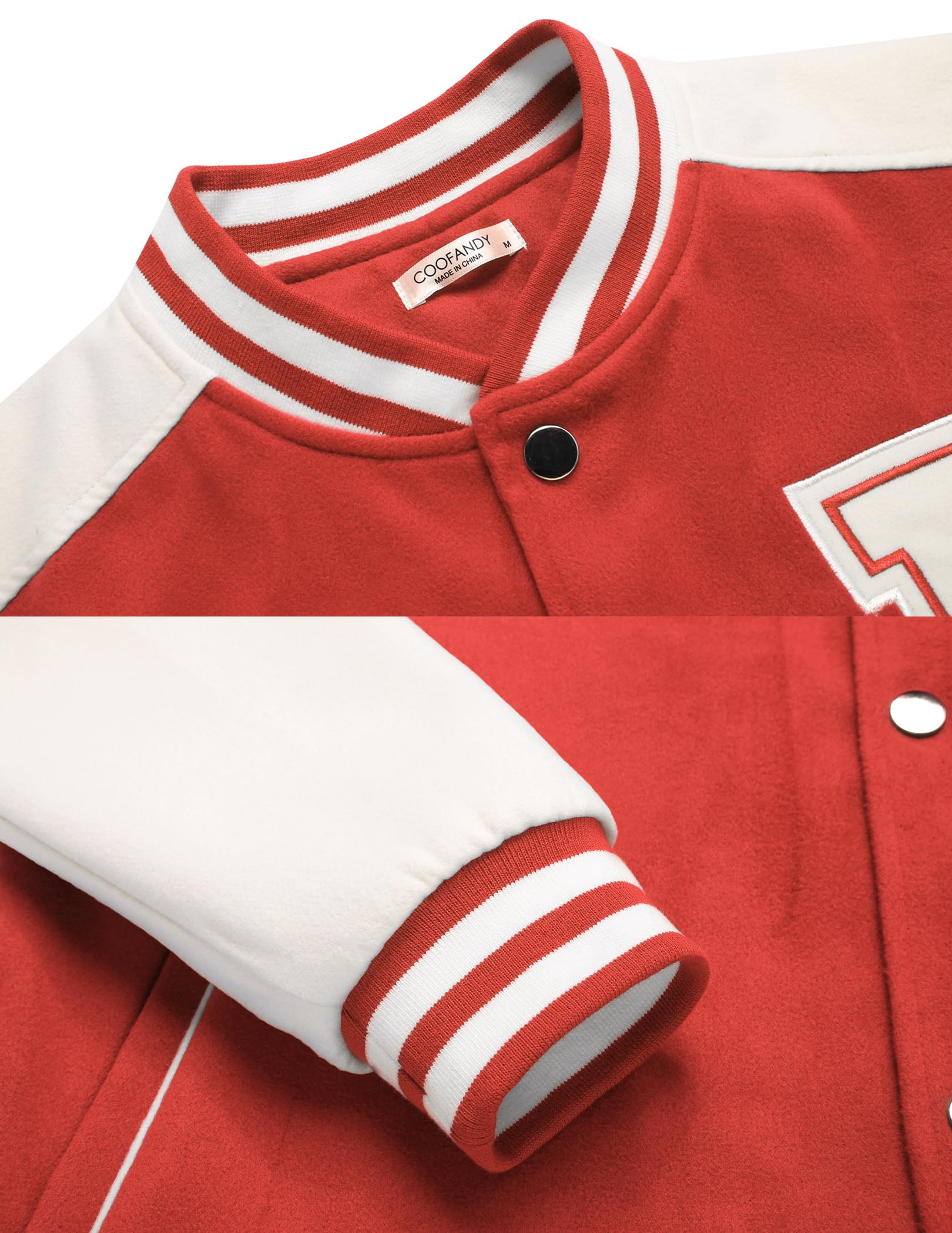 COOFANDY Men Varsity Jackets High School Letterman Jacket Wool Bomber Jacket Casual Jacket Red