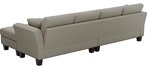 Belffin Convertible Sectional Couch Velvet L Shaped Sofa 4 Seat Sofa with Chaise L-Shaped Couches Reversible Sectional Sofa (Light Grey, L Shaped Couch)