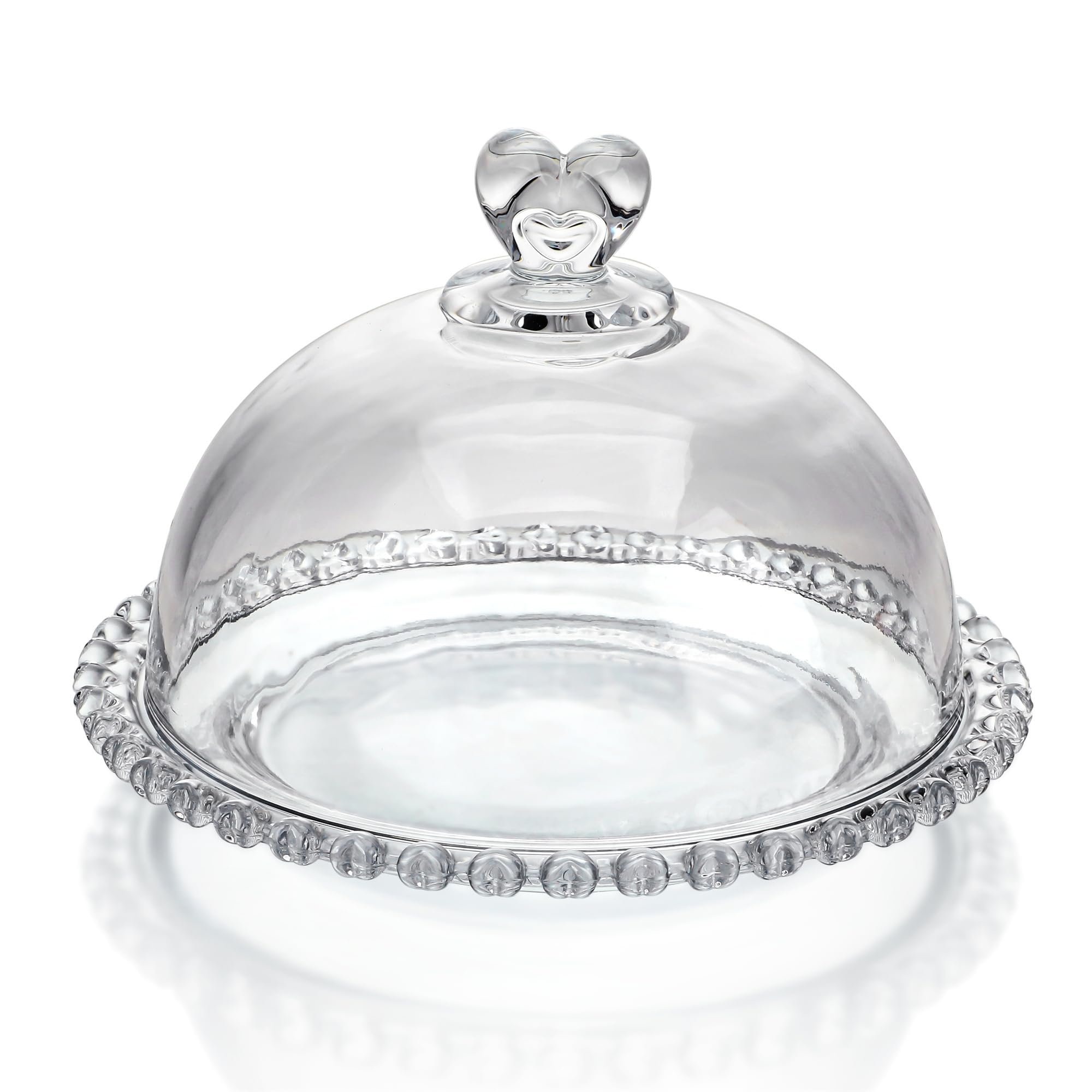 kanpura 7" Crystal Cake Plate with Dome, Cake Stand with Cover, Round Pattern Glass Serving Platter with Lid for Kitchen Dining Bakery Pastries Display, Party, Entertaining, Dishwasher Safe(Clear)