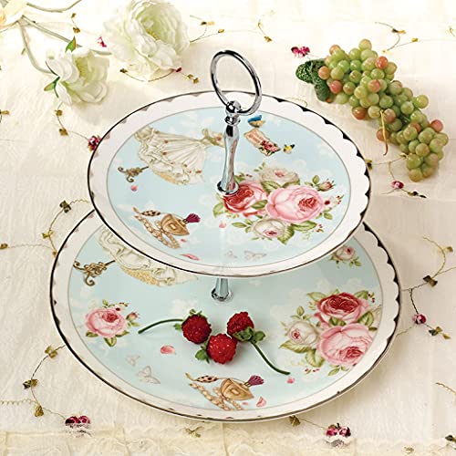 Cake Stand Afternoon Tea Snack Rack Pastry Dessert Rack Ceramic Cake Rack Double Tray Home Snack Tray Retro Fruit Tray Shop Party Cake Holder