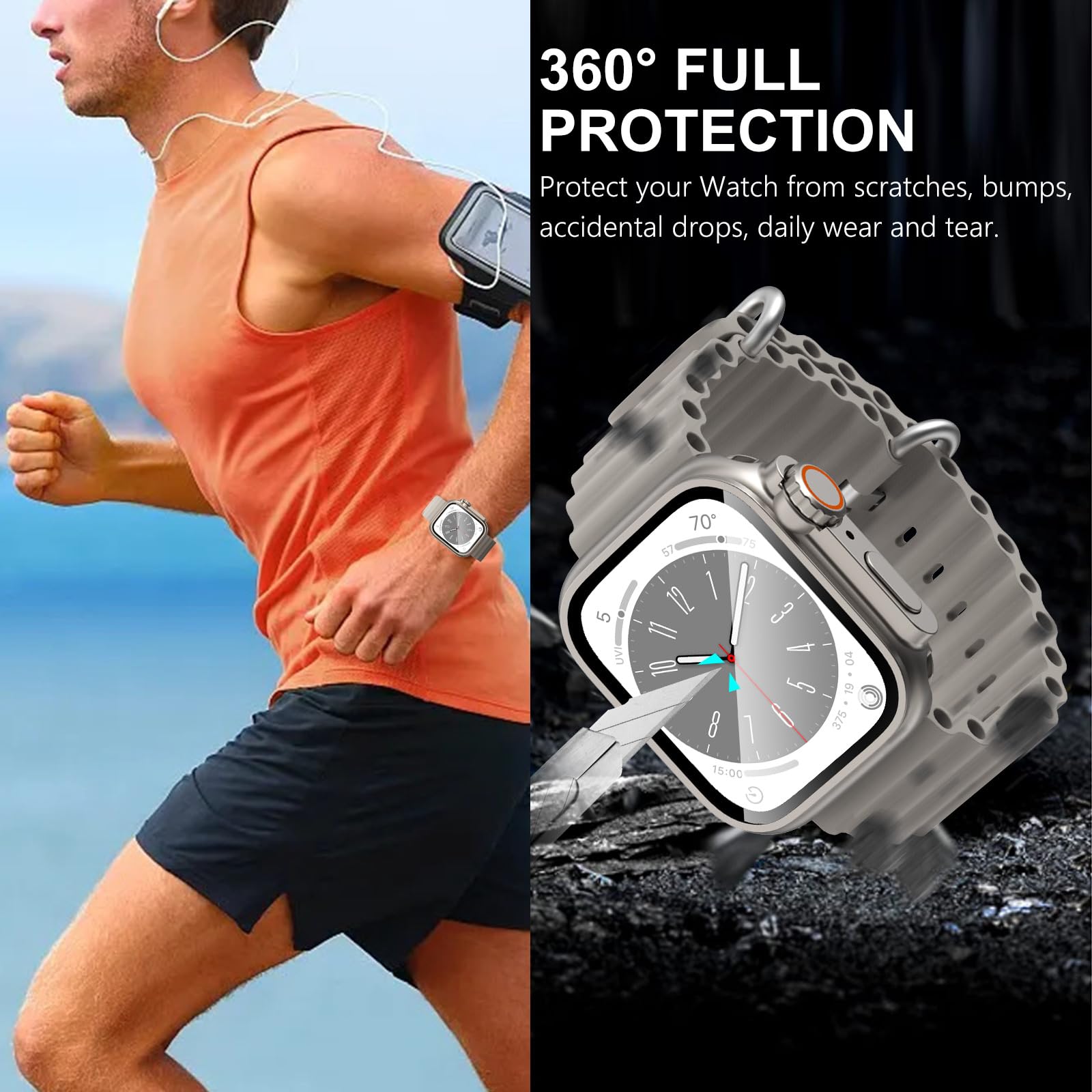 Wingle 2 in 1 Waterproof Case for Apple Watch Series 9 8 7 45mm Screen Protector【Looks Like Apple Watch Ultra】, 2 Pack iWatch Face Cover + Back Bumper with Tempered Glass for Men, Titanium