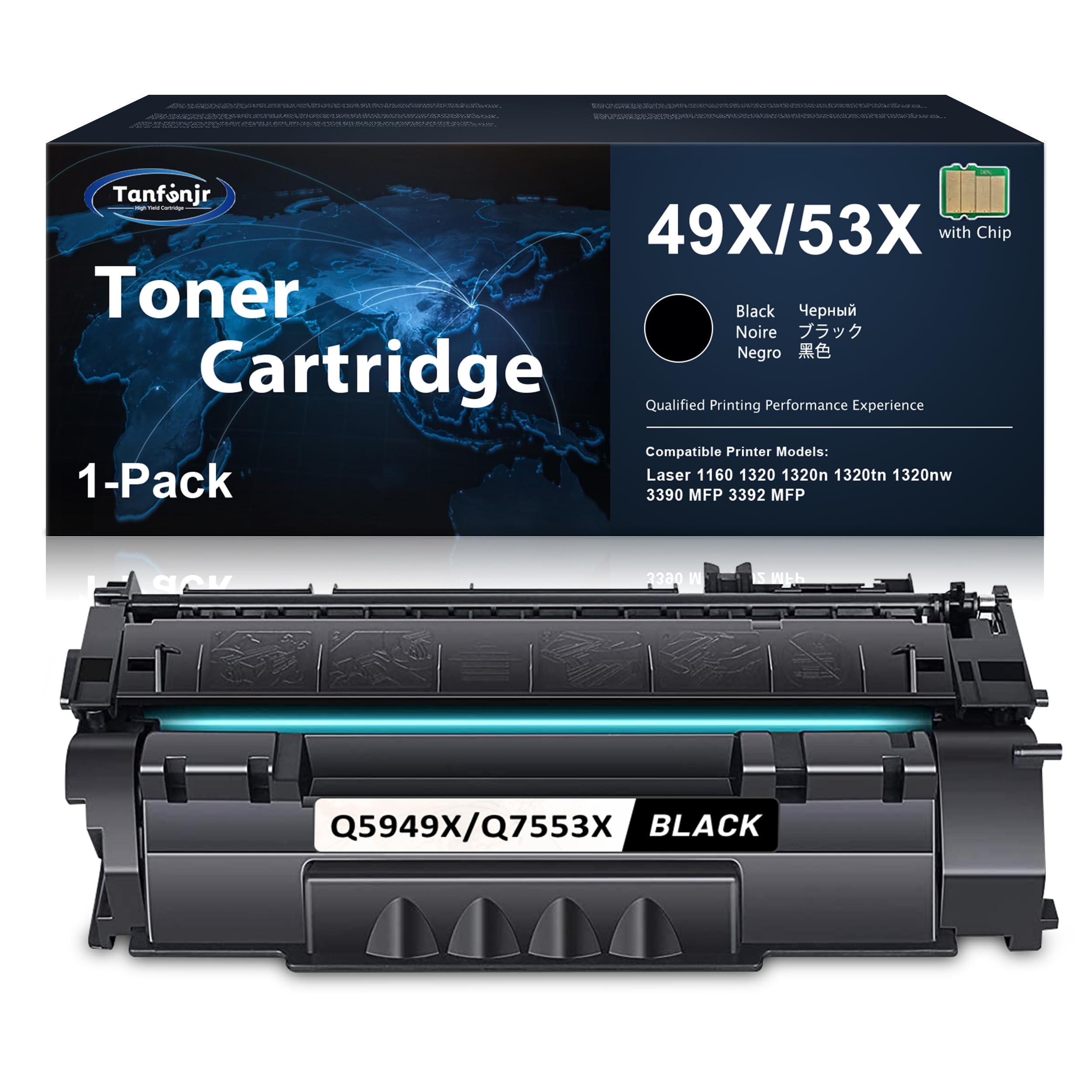 (with Chip) 49X 53X Black Toner Cartridge (Q5949X / Q7553X) Replacement for HP 49X 53X Toner Work with 1320 1320N 1320TN P2015 P2015D P2015DN M2727NF 3390 3392 Printers -1 Pack