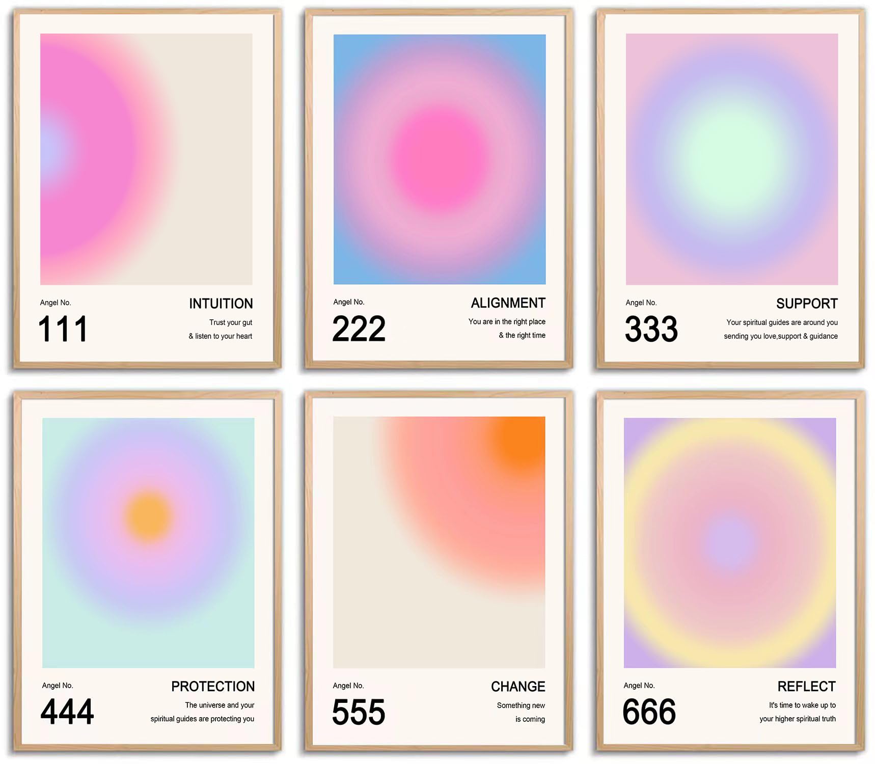 YUYMNANI Aura Angel Numbers Poster, Colorful Gradient Posters for Room Aesthetic, Minimalist Inspirational Quotes Canvas Wall Art Paintings,Dorm Decor (8"x10",unframed)