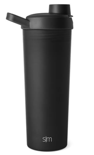 Simple Modern Plastic Protein Shaker Bottle with Ball 24oz | Shaker Cup for Protein Mixes, Shakes and Pre Workout | Rally Collection | Midnight Black