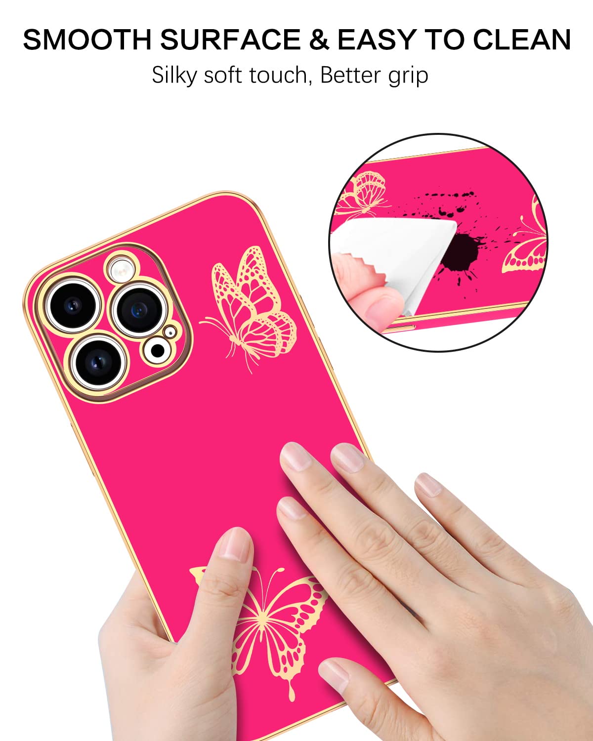 BENTOBEN for iPhone 13 Pro Max Case, Butterfly Design Women Girl iPhone 13 Pro Max Phone Case Slim Fit Luxury Shockproof Electroplated Soft Protective Cover Case for iPhone 13 Pro Max 6.7",Hot Pink