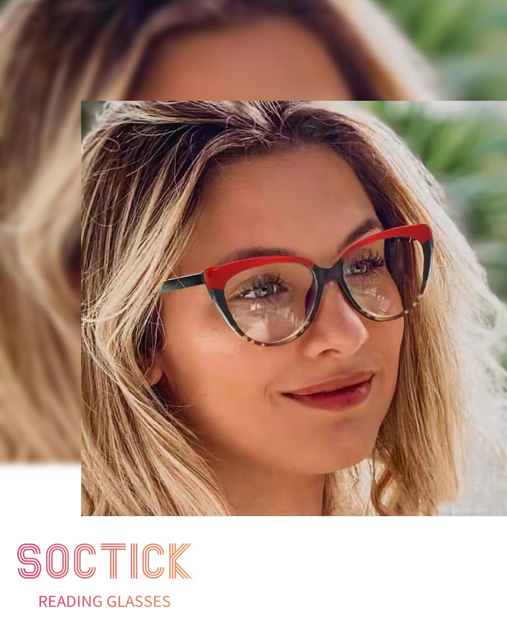 SOCTICK Cat Eye Reading Glasses for Women Blue Light Blocking,Readers for Women 1.75 with Comfort Spring Hinges,Fashion Designer Ladies Eyeglasses(4 pack)