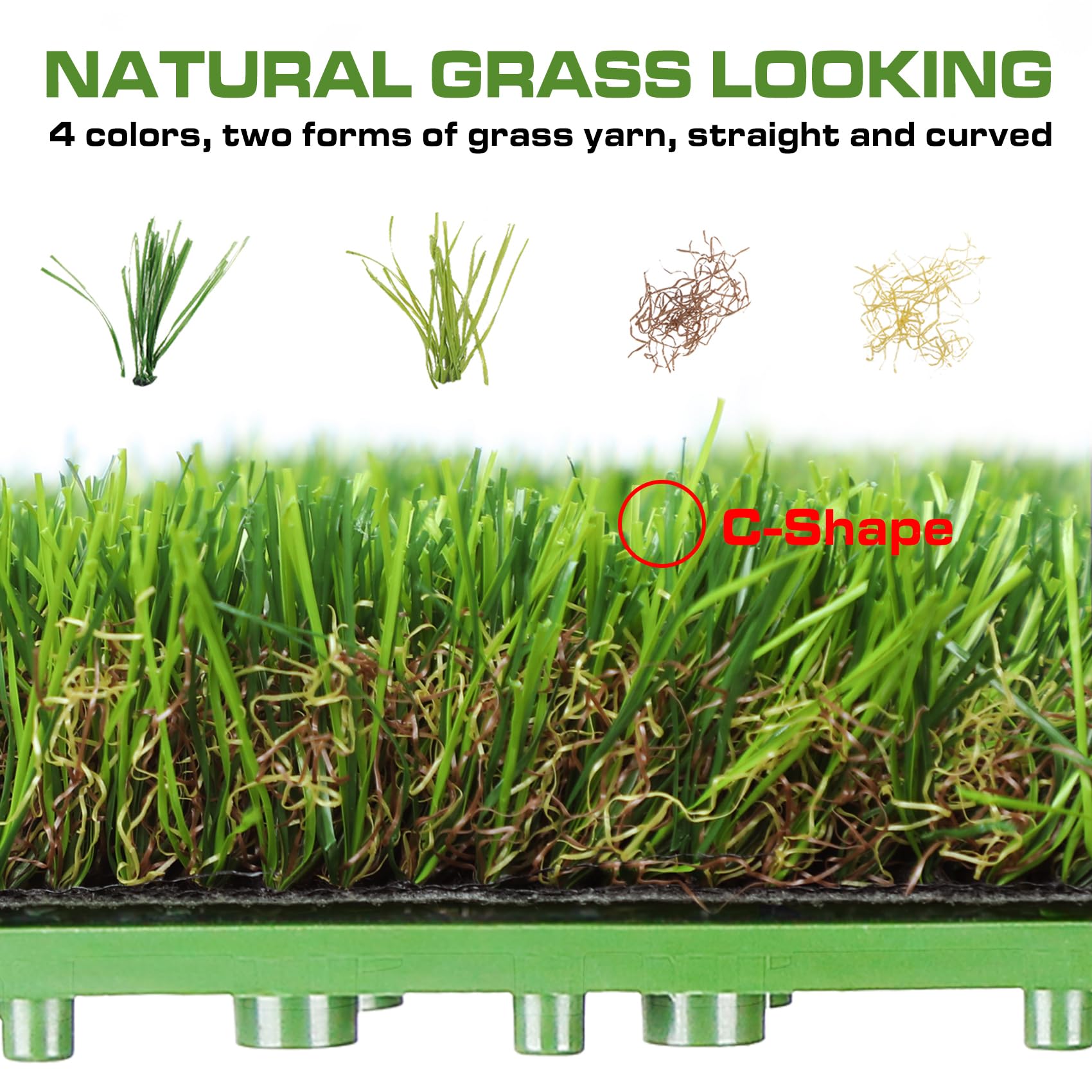 GLOBREEN Interlocking Artificial Grass Tiles 9 Pack, 12" x 12" Squares Fake Turf Grass Tiles Self-Draining for Deck, Patio, Dogs, Balcony, Backyard, Indoor Outdoor Flooring Decor