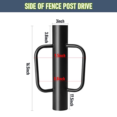 Nrspp Black Fence Post Driver,16.5 Inch T Post Driver,Hand Post Pounder with Handle,12 LB Heavy Duty Post Hole Diggers
