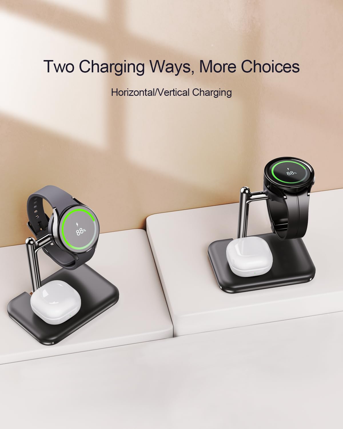 MAKAQI 2 in 1 Charger Stand for Samsung Watch and Earbuds, Foldable Charging Dock Compatible With Galaxy Watch 7/6 Classic/5/5 Pro/5 Classic/4/3/Active 2/1 & Galaxy Buds 2/2Pro/Live