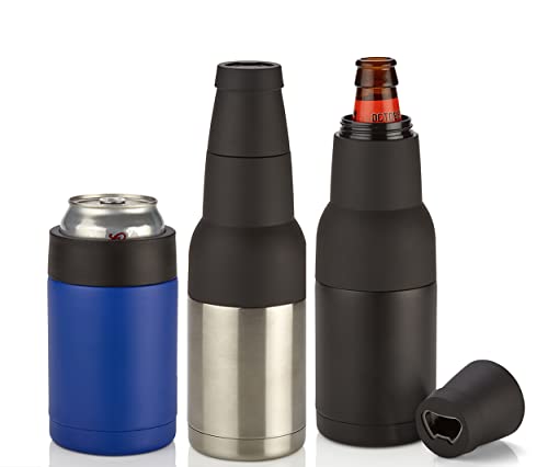 PARNOO 3-in-1 - Bottle and Can Soda / Beer Cooler / with Beer Opener, Double Wall Vacuum Insulated for Ice Cold Beer { SET OF 3 ASSORTED COLORS }, 10 inch