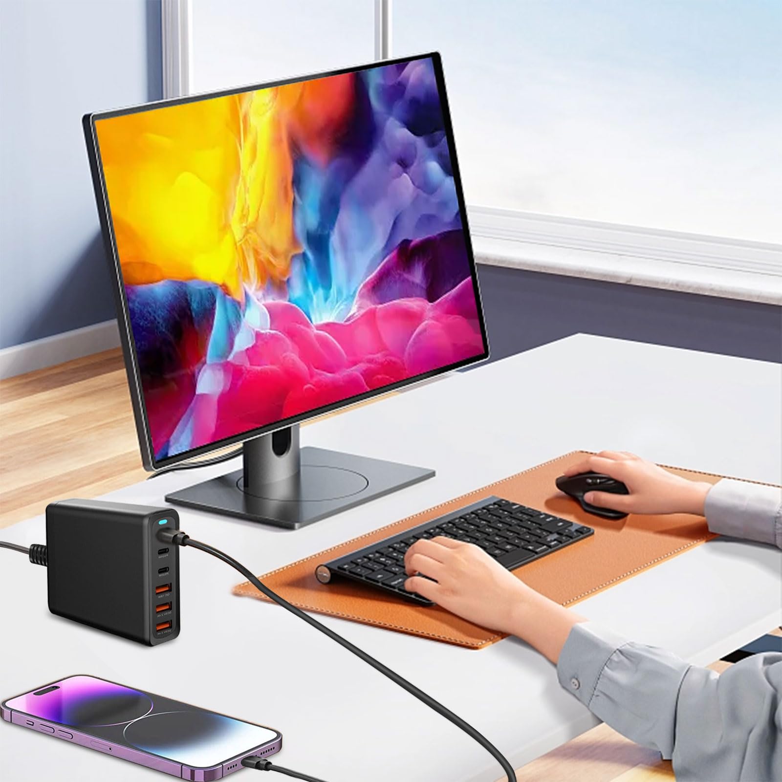 USB C Charger Block, Fast Charging Station,GaN 160w Multiple Port Fast Charging Station USB C Wall Charger Block Comaptible for MacBook Surface Thinkpad Dell Steam Deck iPad iPhone 14 13 12 Pro Max