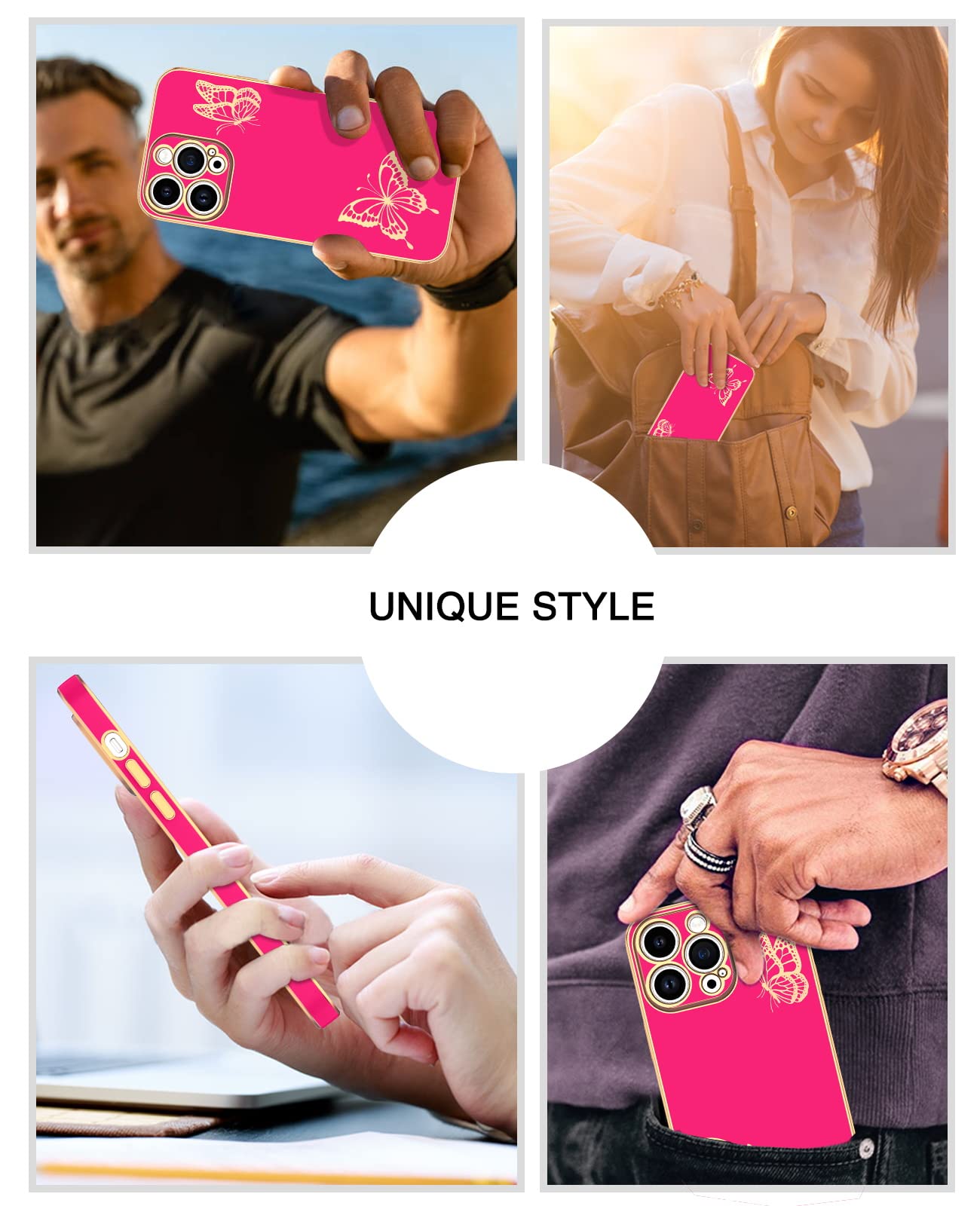 BENTOBEN for iPhone 13 Pro Max Case, Butterfly Design Women Girl iPhone 13 Pro Max Phone Case Slim Fit Luxury Shockproof Electroplated Soft Protective Cover Case for iPhone 13 Pro Max 6.7",Hot Pink