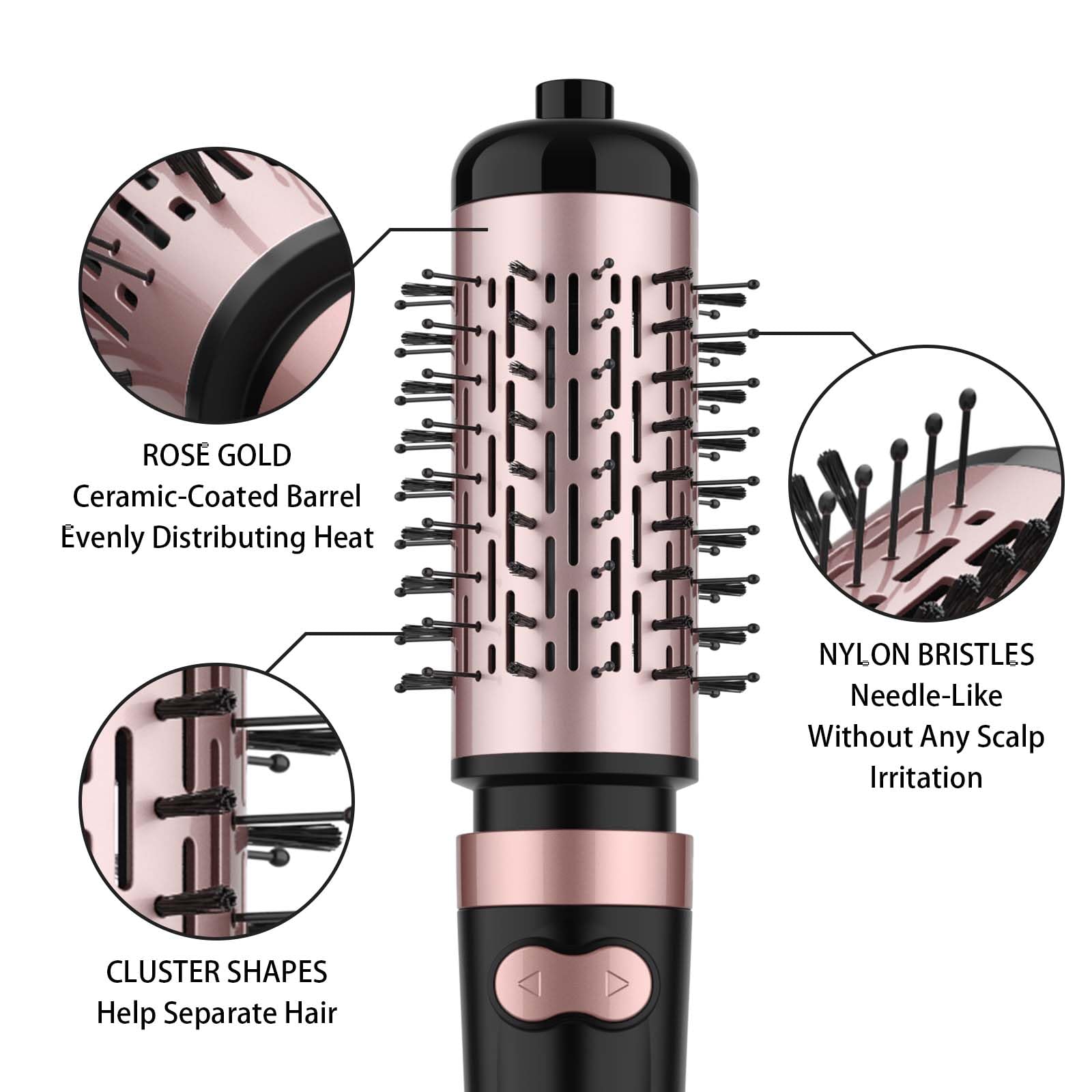 ANWA Hair Dryer Brush, 1000W 3-in-1 Rotating Blow Dryer with Detachable Brushes, Ceramic Coated Barrel for Salon-Quality Styling, Suitable for All Hair Types
