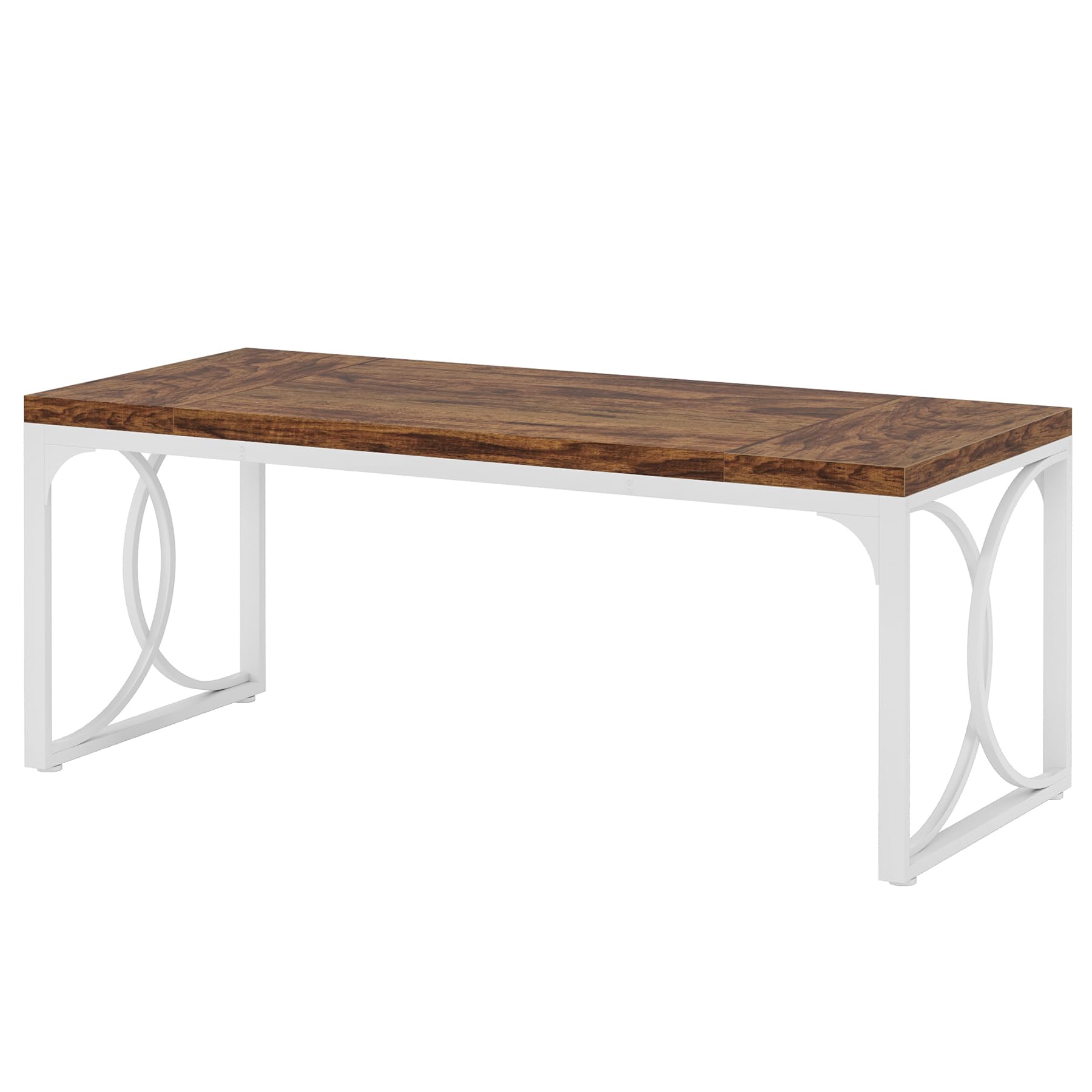 Tribesins Rectangular Dining Table, 63-inch Wood Kitchen Table with Strong Metal Frame, Industrial Large Long Dining Room Table for 4-People Family (Walnut and White)