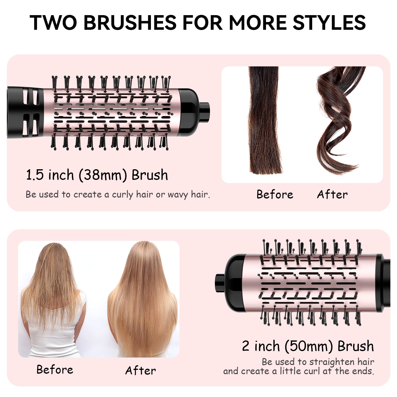 ANWA Hair Dryer Brush, 1000W 3-in-1 Rotating Blow Dryer with Detachable Brushes, Ceramic Coated Barrel for Salon-Quality Styling, Suitable for All Hair Types