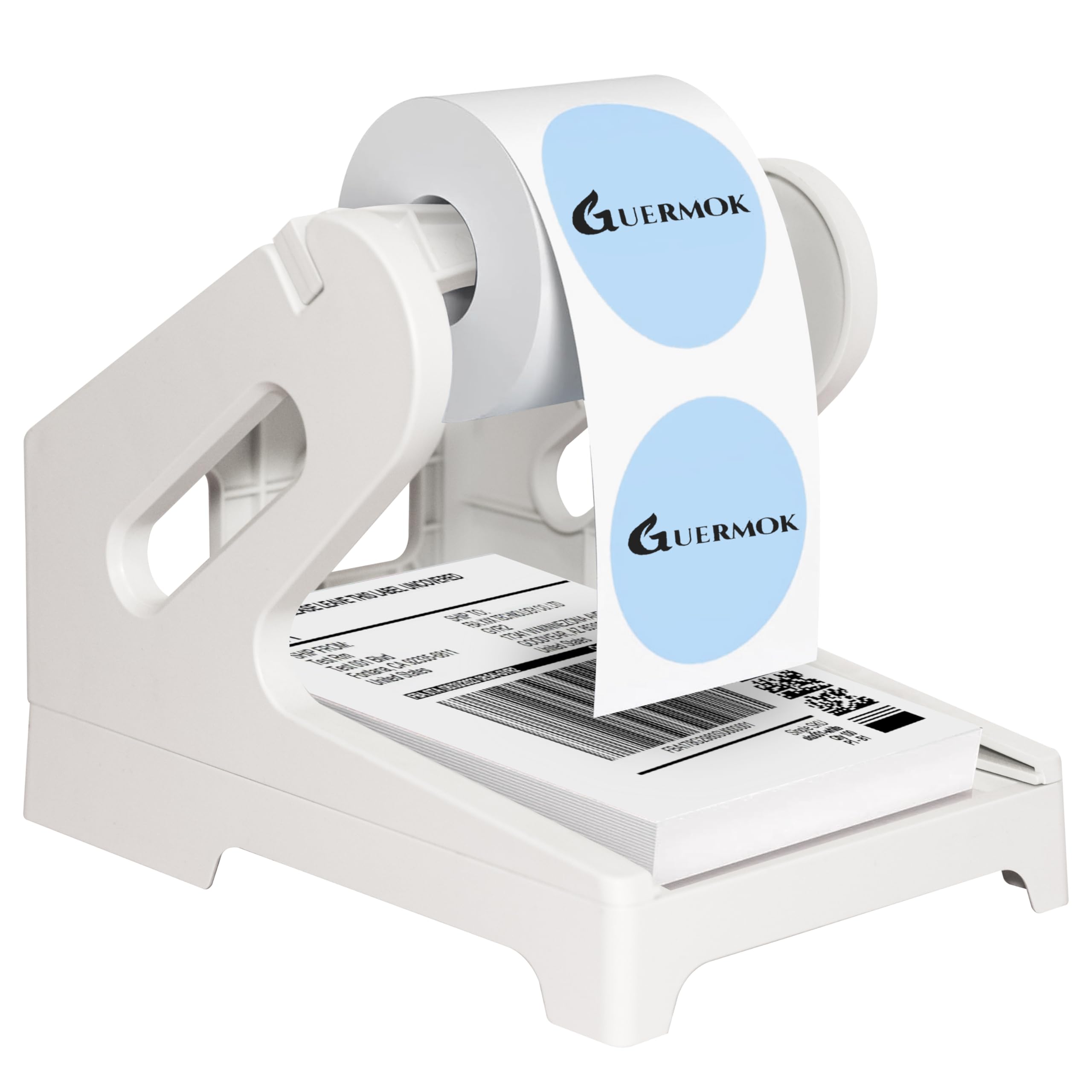 Guermok Thermal Shipping Label Holder for Rolls & Fan-Fold, Fragile Stickers for Shipping, Label Stand Desktop Printer Holder-Home Office Accessory- Sticker Dispenser for Holographic Vinyl