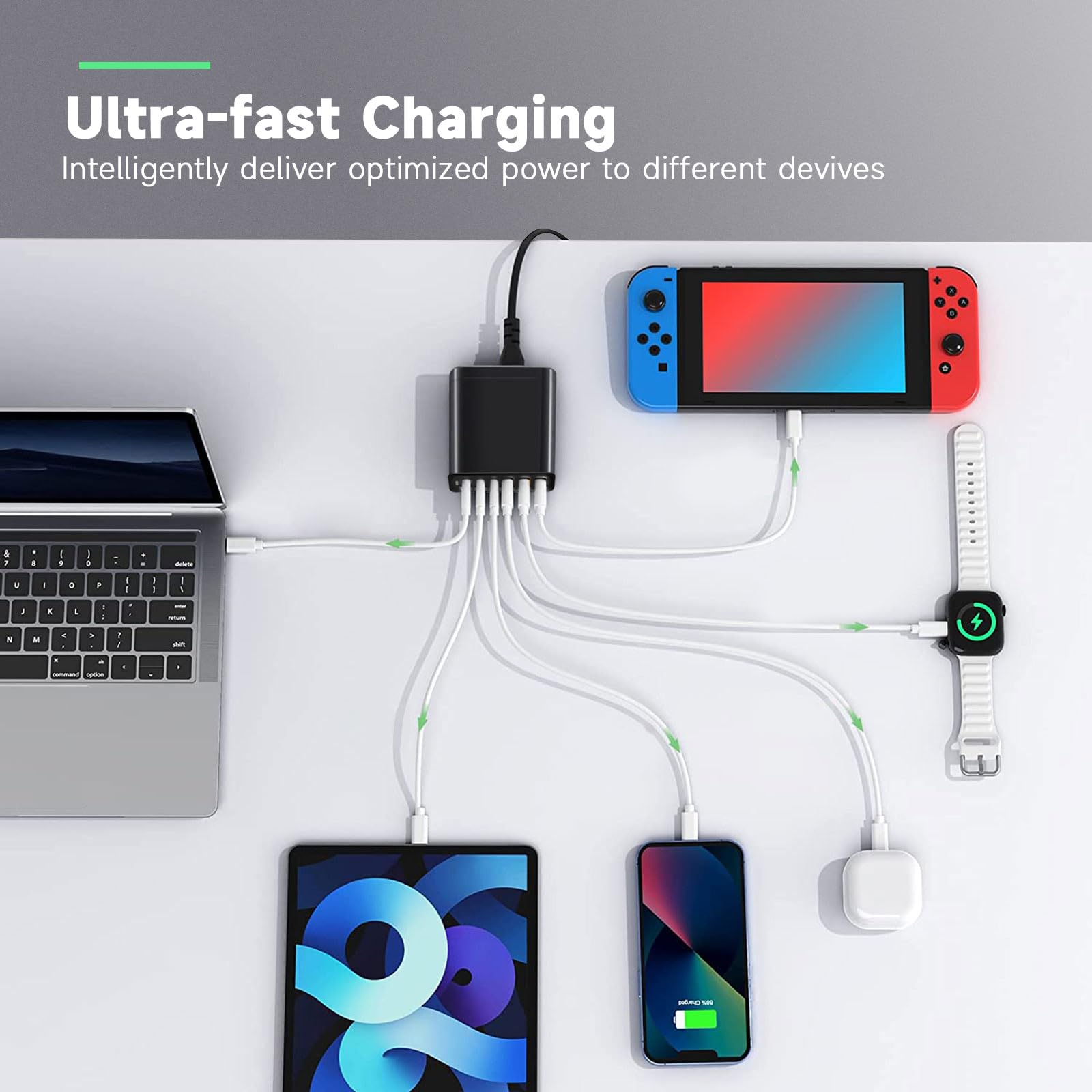 USB C Charger Block, Fast Charging Station,GaN 160w Multiple Port Fast Charging Station USB C Wall Charger Block Comaptible for MacBook Surface Thinkpad Dell Steam Deck iPad iPhone 14 13 12 Pro Max