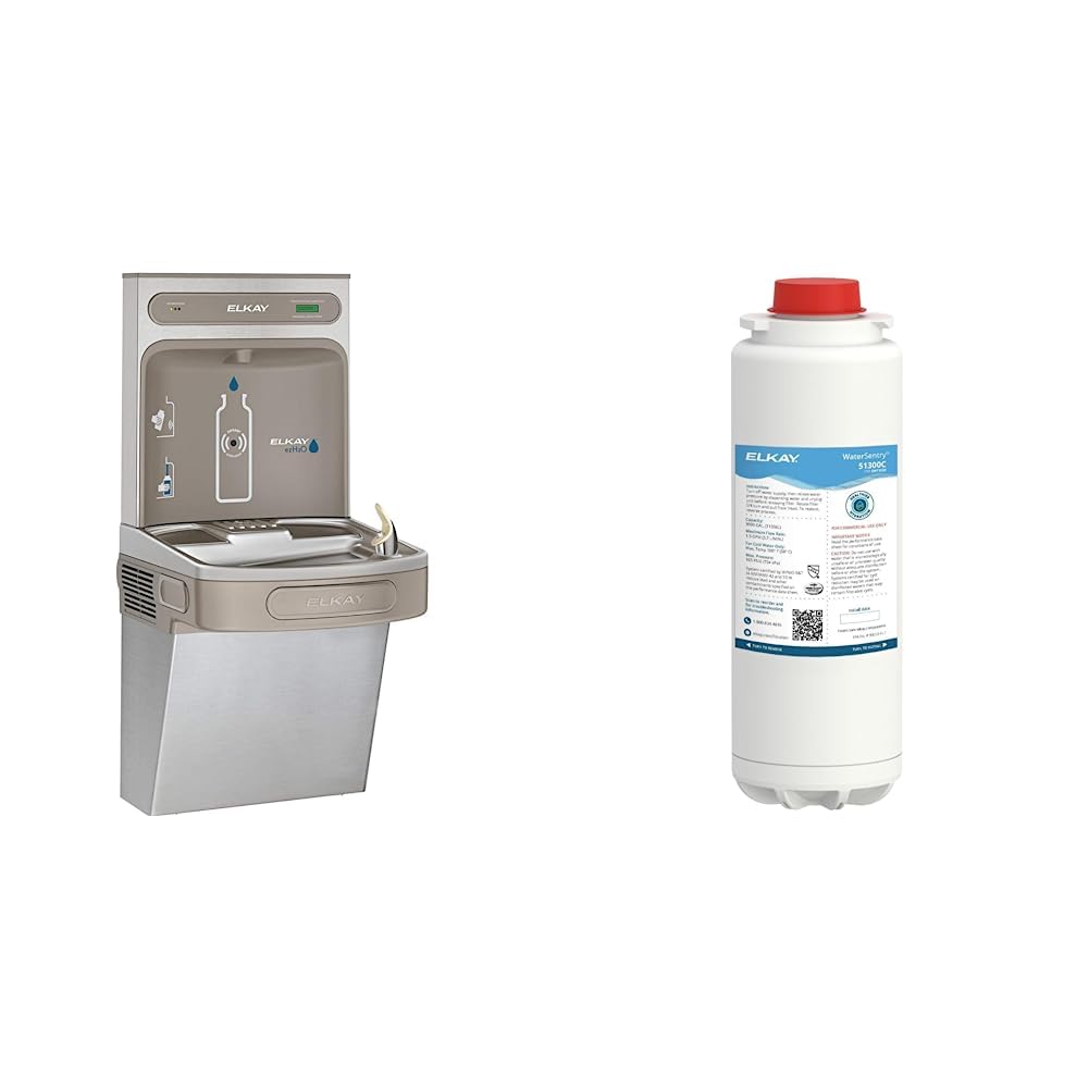 Elkay LZS8WSSK EZH2O Bottle Filling Station with Single ADA Cooler, Stainless Steel & 51300C WaterSentry Plus Replacement Filter (Bottle Fillers), White