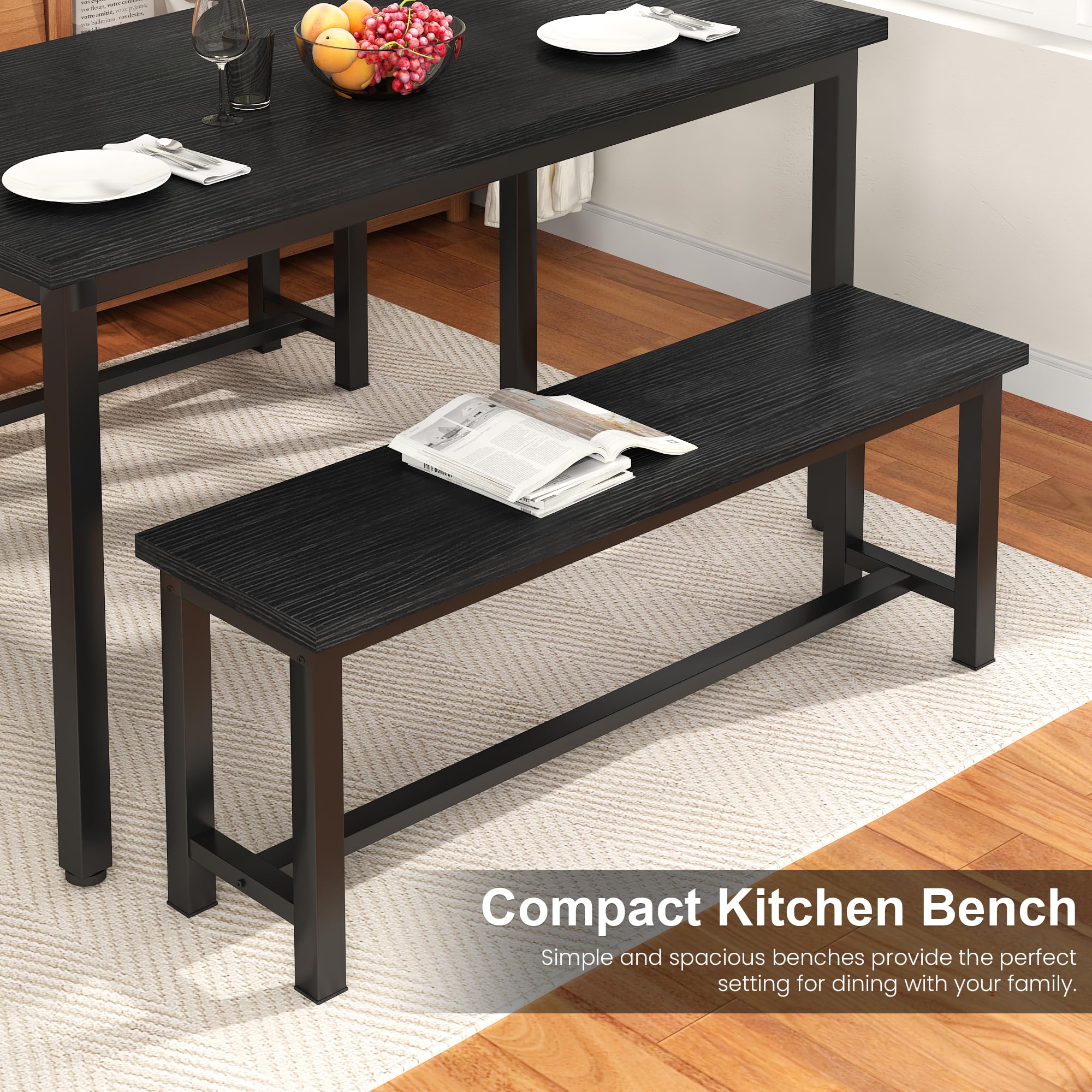 Recaceik Dining Benches, 39 Inch Table Benches, Pair of 2 Benches for Dining Room, Kitchen, Entryway, Bedroom, Industrial Small Bench Kitchen Bench with Metal Legs, Easy to Assemble, Black