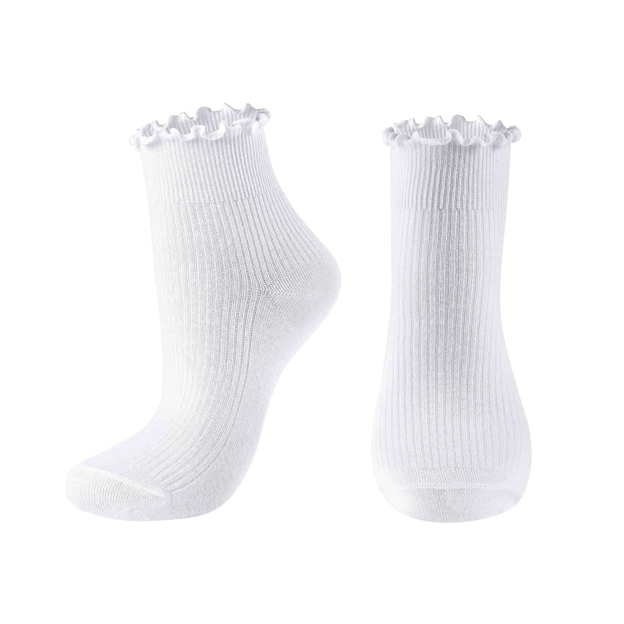 UTTPLL Ruffle Crew Socks Women Turn-Cuff Athletic Aesthetic Lettuce Socks Ladies Thin Lovely Cotton Frilly Boot Ankle Socks White One Size