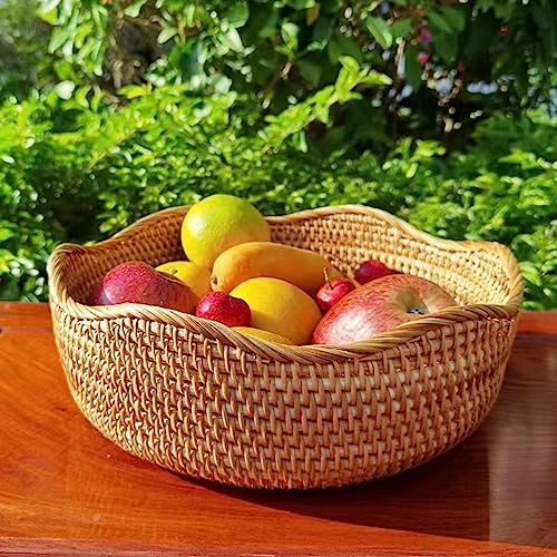 Rattan Decorative Fruit & Bread Bowl - Honey Brown, 10" Woven Round Basket